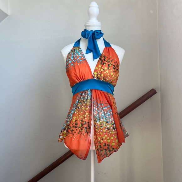 Tops | Vintage Y2k Funky Maximalist Colorful Backless Halter Neck Top ...